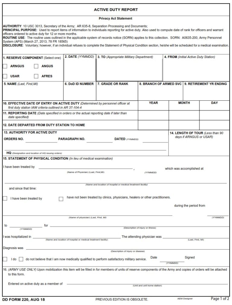 DD Form 220 – Active Duty Report - DD Forms