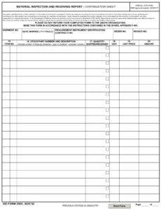 DD Form 250C – Material Inspection and Receiving Report - DD Forms