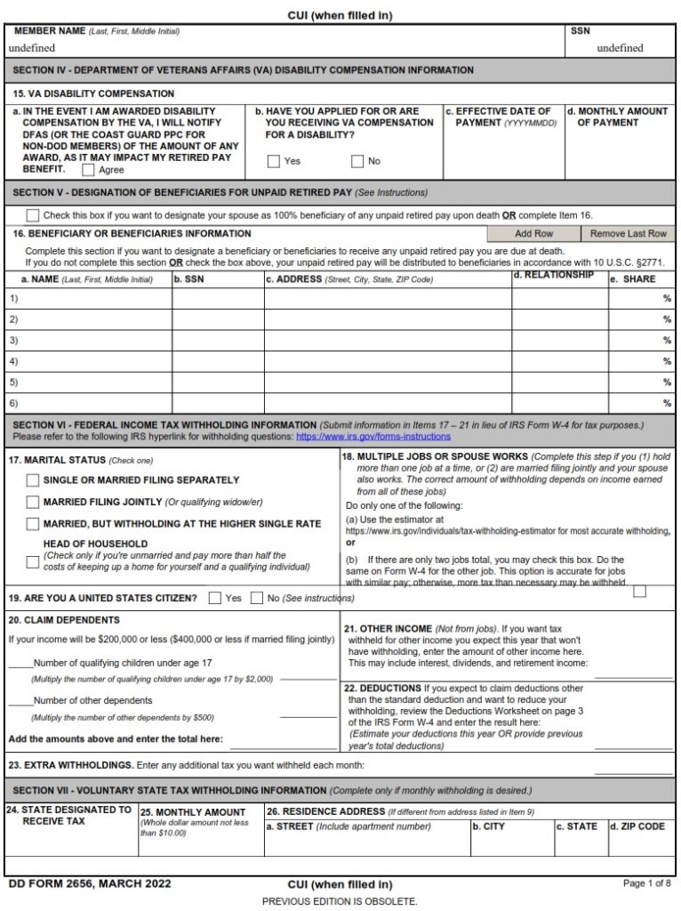 DD Form 2656 – Data for Payment of Retired Personnel - DD Forms