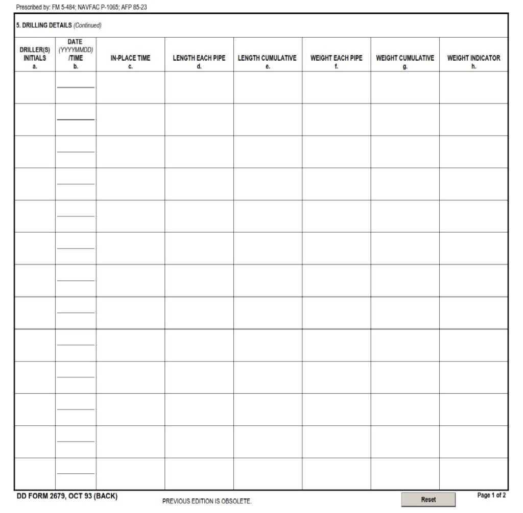 DD Form 2679 – Piping and Casing Log - DD Forms