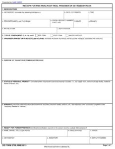DD Form 2708 – Receipt for Pre-Trial/Post-Trial Prisoner or Detained ...