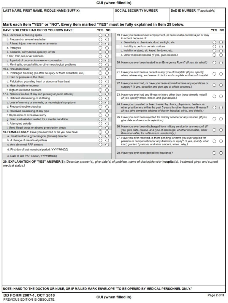 DD Form 2807-1 – Report of Medical History - DD Forms