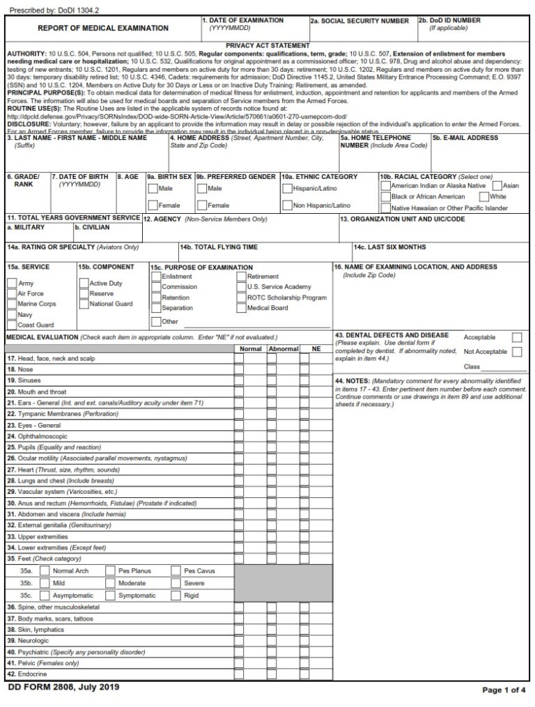 DD Form 2808 – Accessions Medical History Report - DD Forms