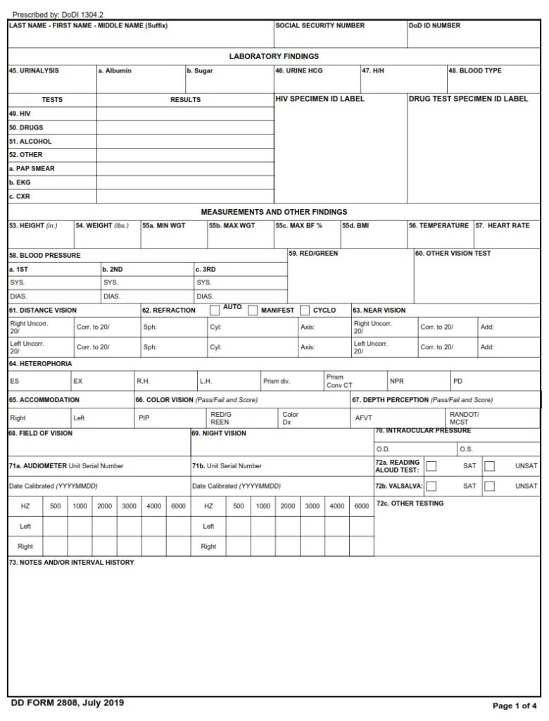 DD Form 2808 – Accessions Medical History Report - DD Forms