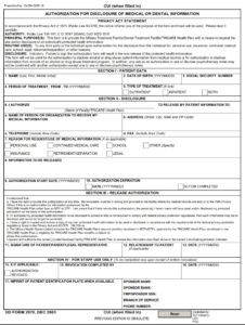 DD Form 2870 – Authorization for Disclosure of Medical or Dental ...