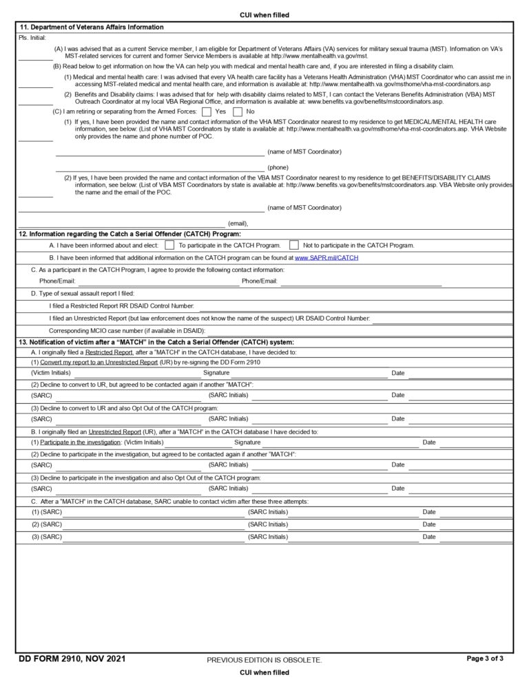 DD Form 2910 – Victim Reporting Preference Statement (Accessible using ...