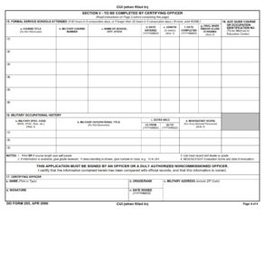 DD Form 295 – Application for the Evaluation of Learning Experiences ...