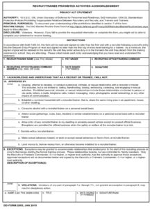 DD Form 2983 – Recruit/Trainee Prohibited Activities Acknowledgment ...