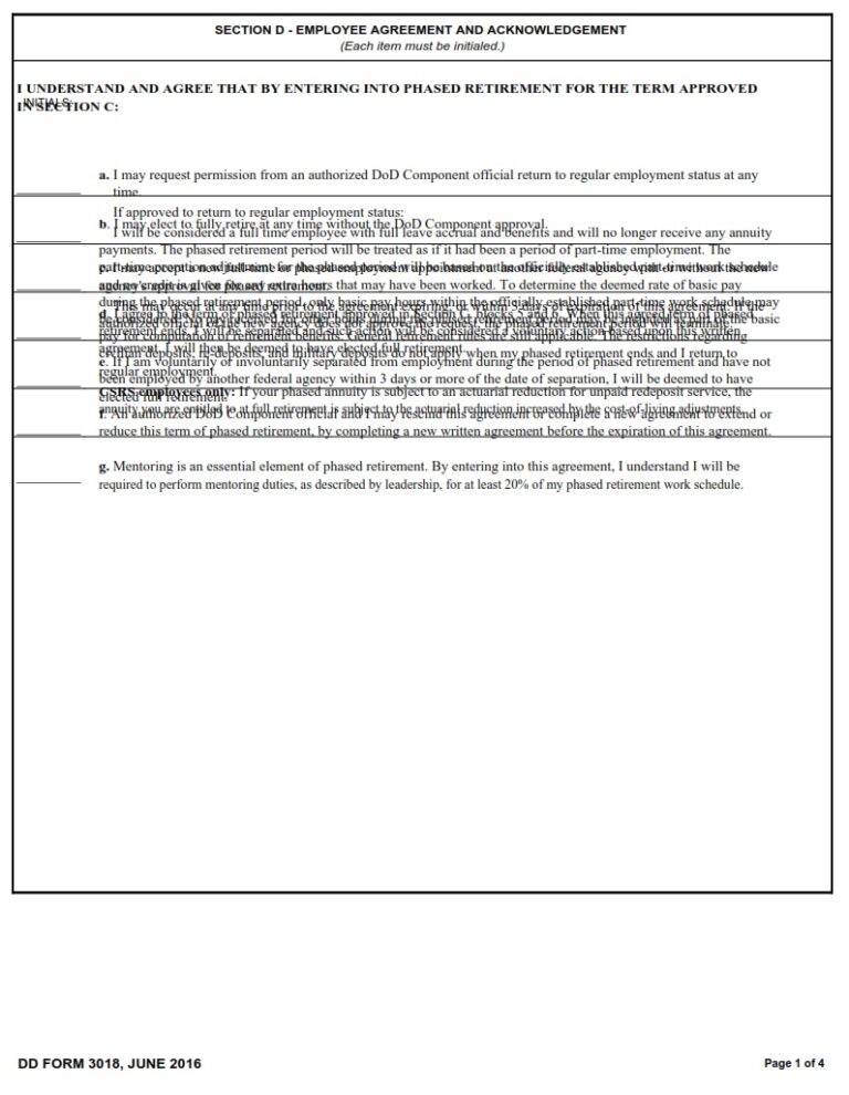 DD Form 3018 – Phased Retirement Request and Agreement - DD Forms