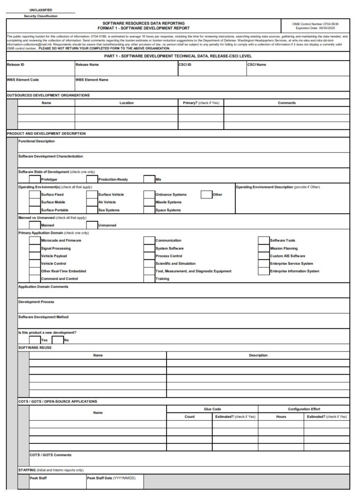 DD Form 3026-1 – Software Development Report - DD Forms