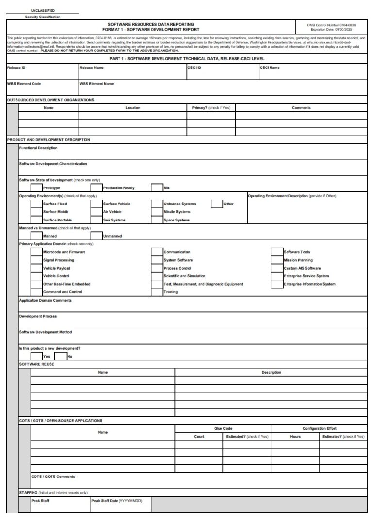 DD Form 3026-1 – Software Development Report - DD Forms