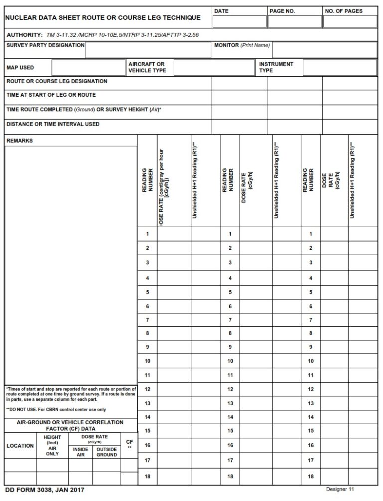 DD Form 3038 – Radiological Data Sheet – Route or Course Leg Technique ...