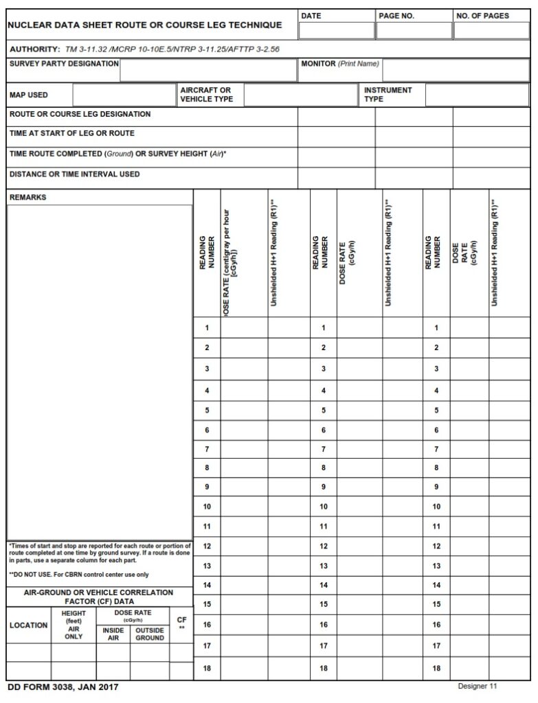 DD Form 3038 – Radiological Data Sheet – Route or Course Leg Technique ...