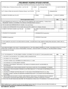 DD Form 457 – Preliminary Hearing Officer’s Report - DD Forms