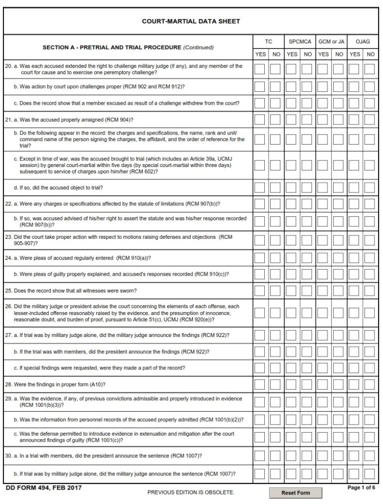 DD Form 494 – Court-Martial Data Sheet - DD Forms