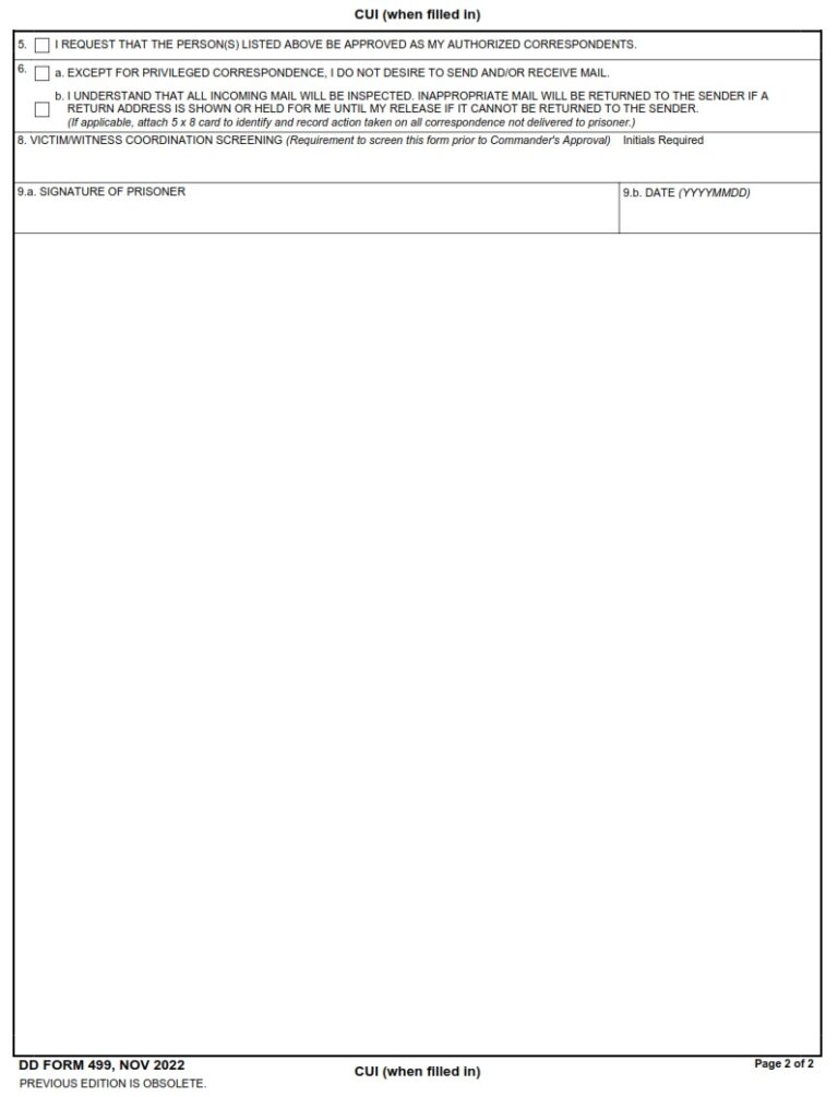 DD Form 499 – Prisoner’s Mail and Correspondence Record - DD Forms
