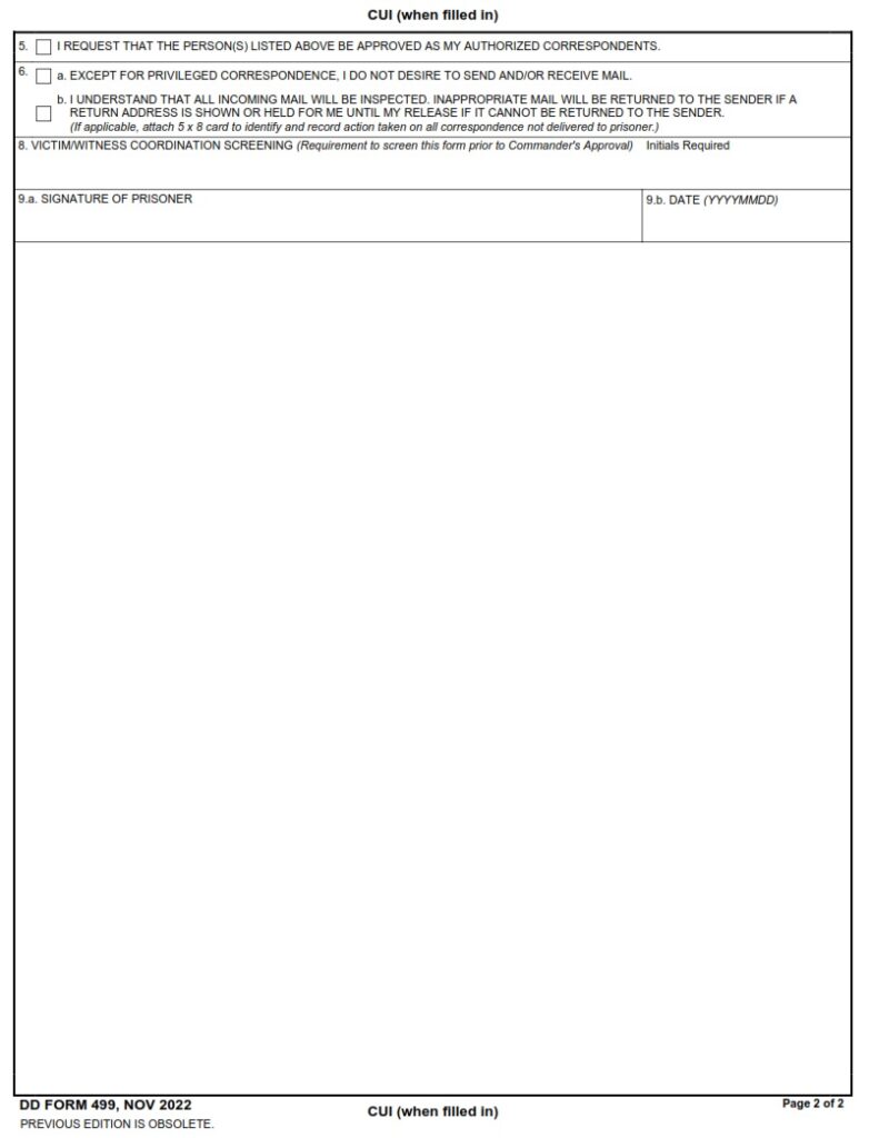 DD Form 499 – Prisoner’s Mail and Correspondence Record - DD Forms