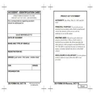 DD Form 518 – Accident Identification Card - DD Forms