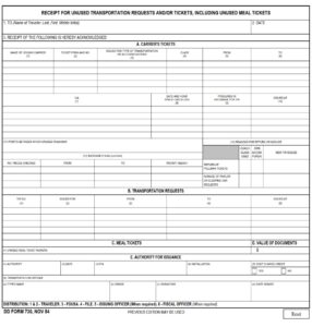 DD Form 730 – Receipt for Unused Transportation Requests and/or Tickets ...