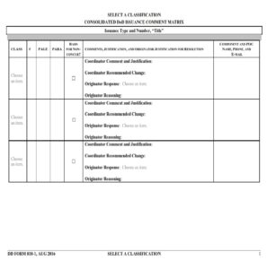 DD Form 818-1 – Consolidated DoD Issuance Comment Matrix - DD Forms