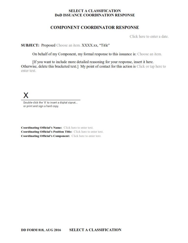 DD Form 818 – DoD Issuance Coordination Response - DD Forms