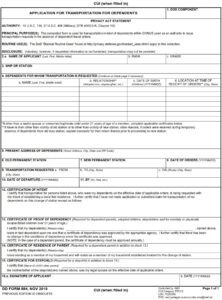DD Form 884 – Application For Transportation of Dependents - DD Forms