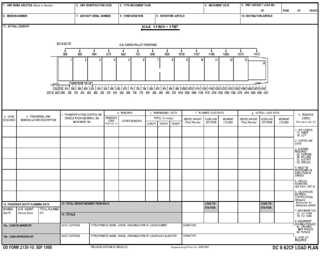 DD Form 2130-10 – DC 8-62CF Load Plan - DD Forms