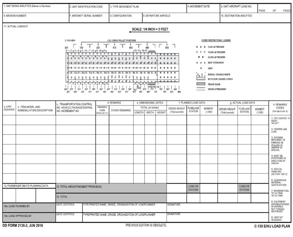DD Form 2130-2 – C-130 E/H/J Load Plan - DD Forms