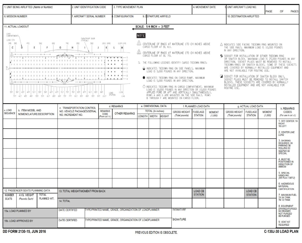 DD Form 2130-15 – C-130J-30 Load Plan - DD Forms