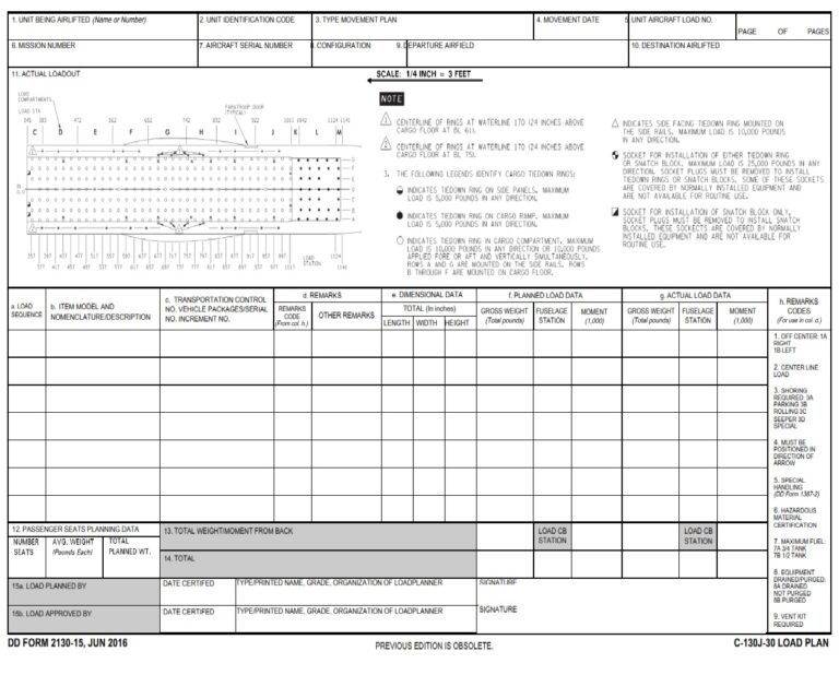 DD Form 2130-15 – C-130J-30 Load Plan - DD Forms