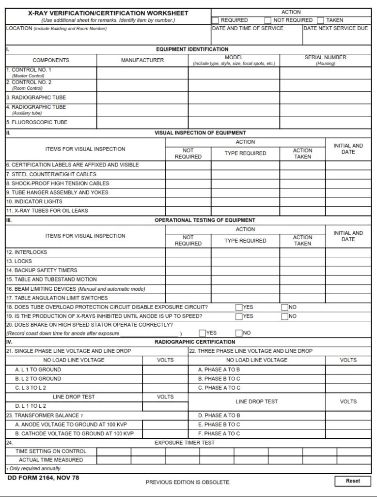DD Form 2164 – X-Ray Verification/Certification Worksheet - DD Forms