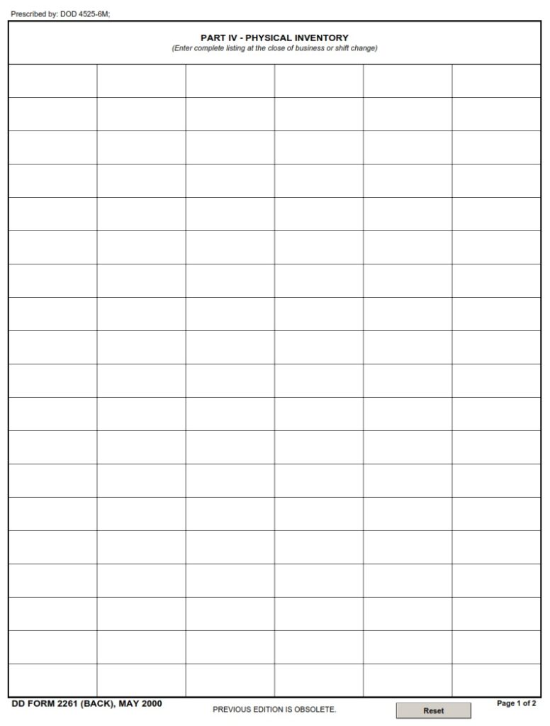 DD Form 2261 – Registered Mail – Balance and Inventory - DD Forms