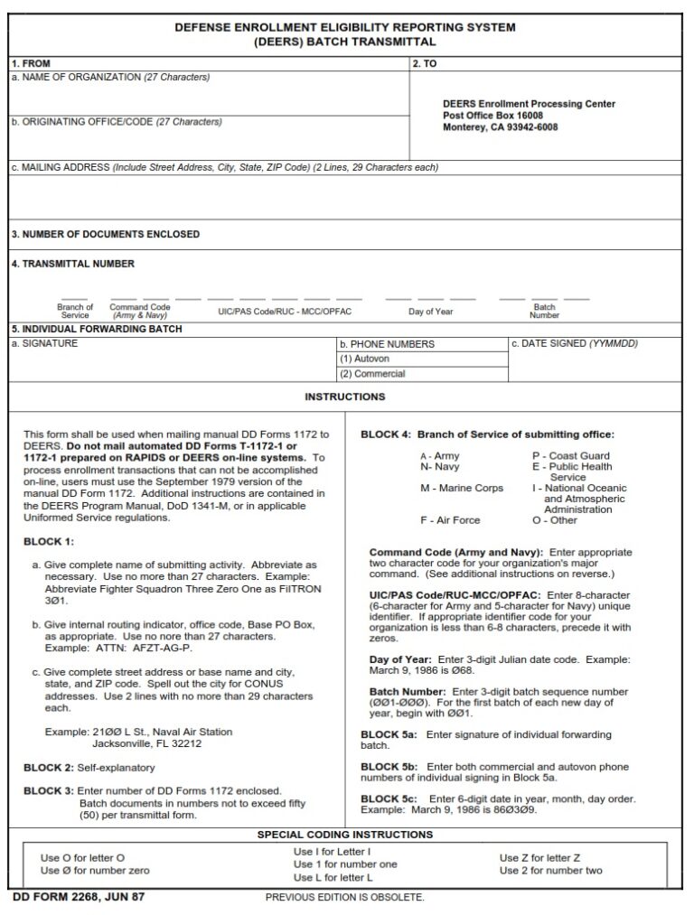 DD Form 2268 – Defense Enrollment Eligibility Reporting System (DEERS ...