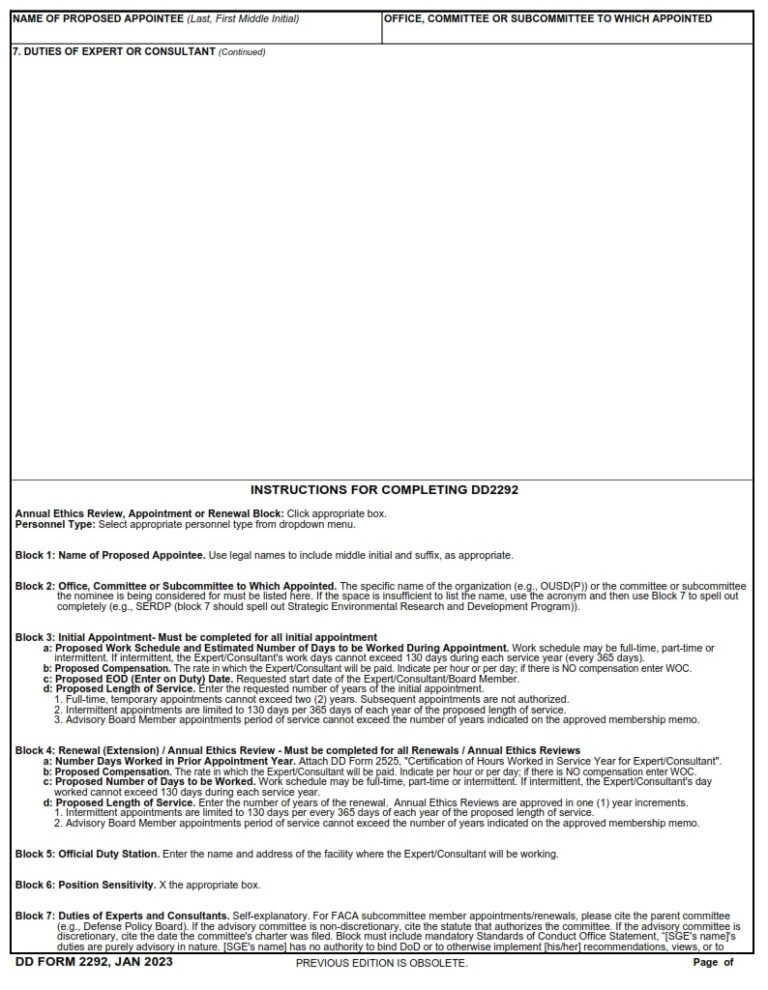 DD Form 2292 – Request for Appointment or Renewal of Appointment of ...