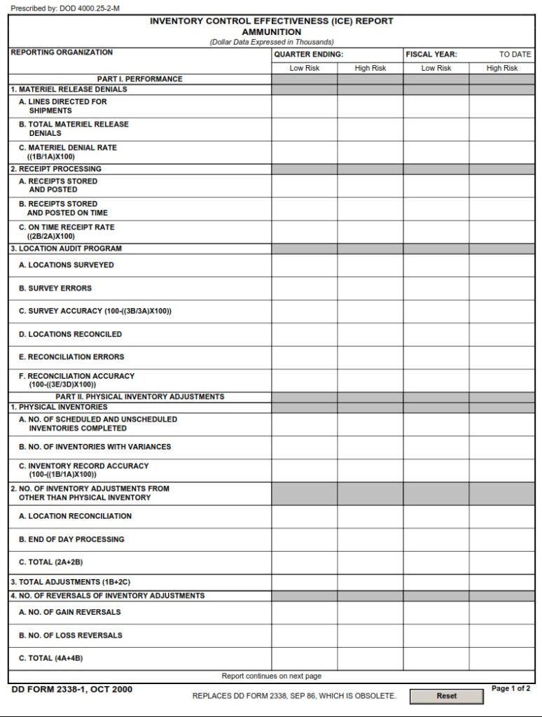DD Form 2338-1 – Inventory Control Effectiveness (ICE) Report ...