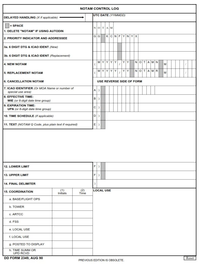 DD Form 2349 – NOTAM Control Log - DD Forms