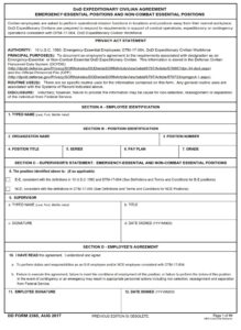 DD Form 2365 – DoD Expeditionary Civilian Agreement: Emergency-Essential Positions and Non ...