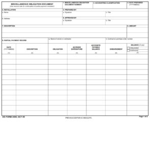DD Form 2406 – Miscellaneous Obligation Document - DD Forms