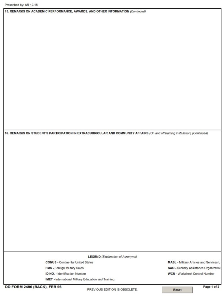 DD Form 2496 – International Student Academic Report - DD Forms