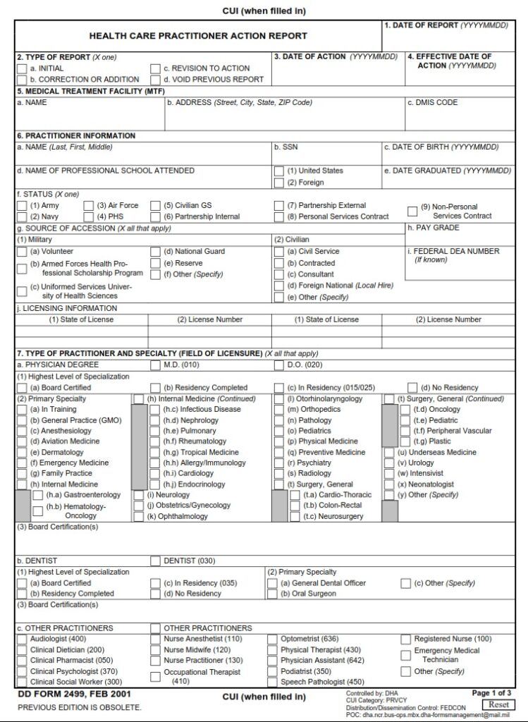 DD Form 2499 – Health Care Provider Action Report - DD Forms
