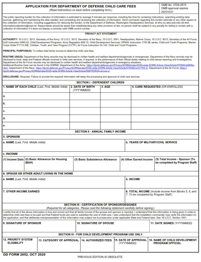 DD Form 2652 – Application for Department of Defense Child Care Fees ...