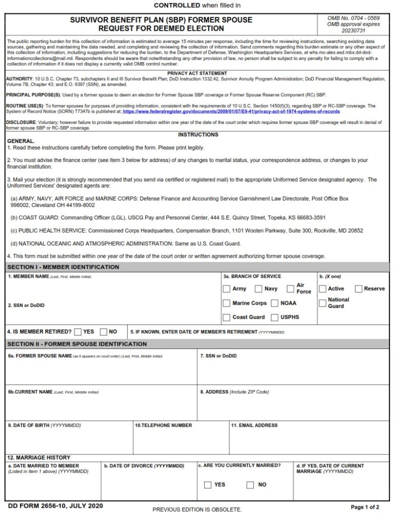 DD Form 2656 10 Survivor Benefit Plan SBP Reserve Component RC DD Form 2656 10 Survivor Benefit Plan SBP Reserve Component RC