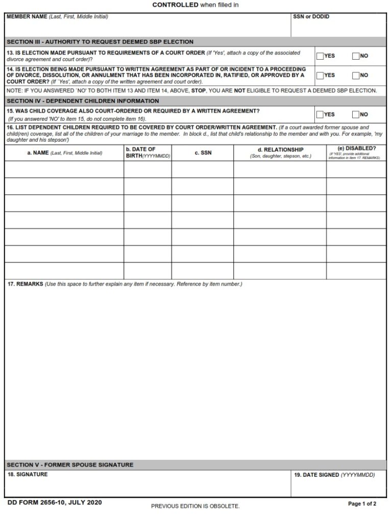 DD Form 2656-10 – Survivor Benefit Plan (SBP) / Reserve Component (RC ...