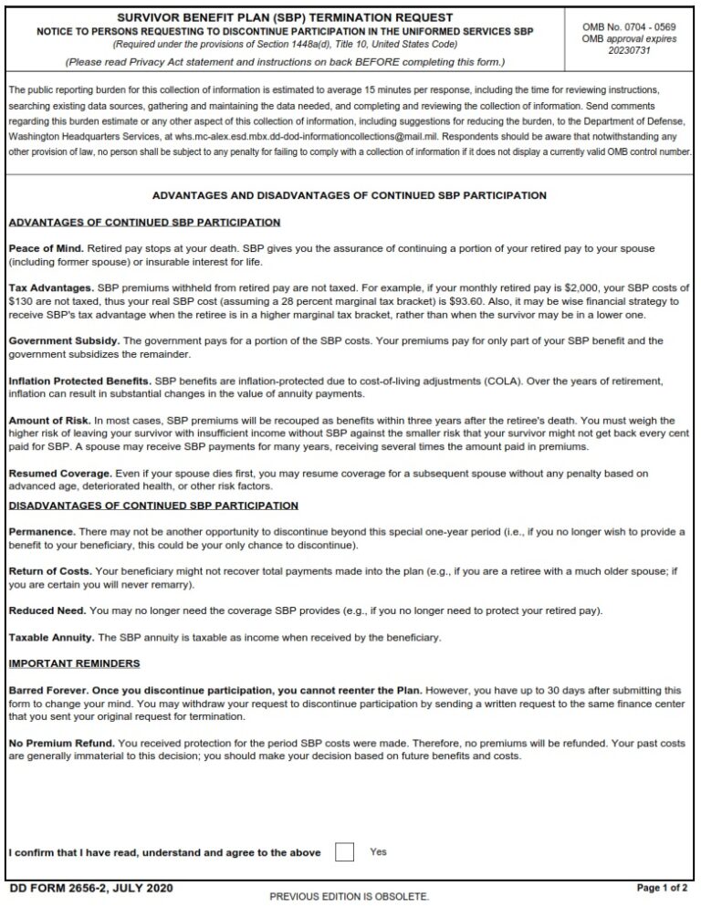 DD Form 2656-2 – Survivor Benefit Plan (SBP) Termination Request - DD Forms