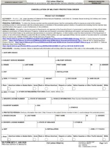 DD Form 2873-1 – Cancellation of Military Protection Order (MPO) - DD Forms