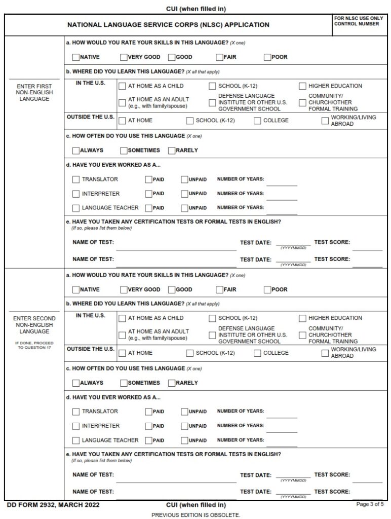 DD Form 2932 – National Language Service Corps (NLSC) Application - DD ...