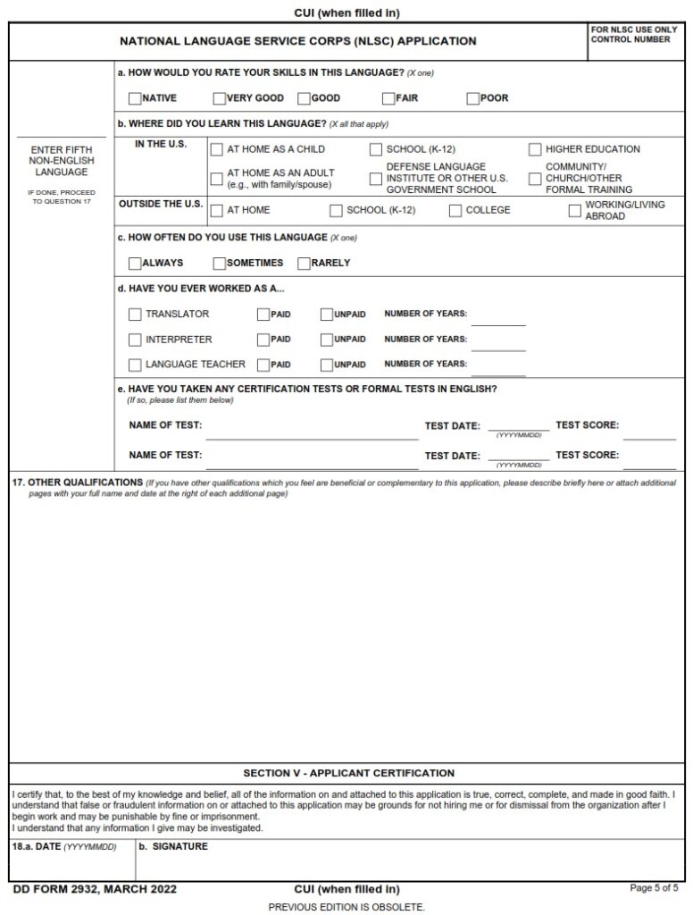 DD Form 2932 – National Language Service Corps (NLSC) Application - DD ...