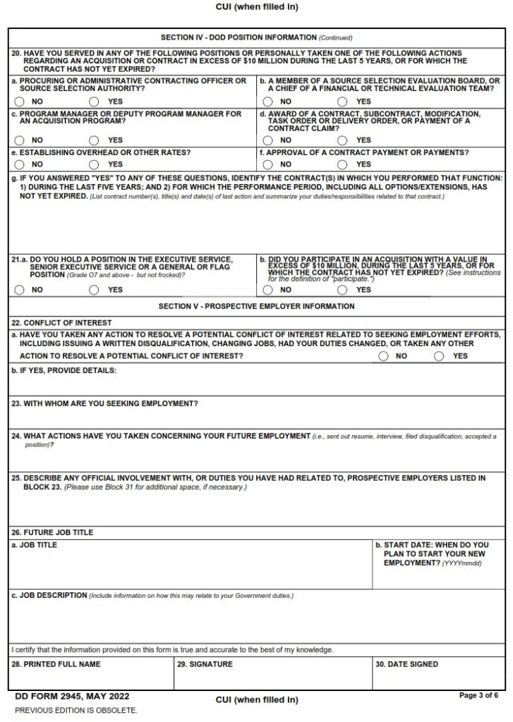 DD Form 2945 – Post-Government Employment Advice Opinion Request - DD Forms