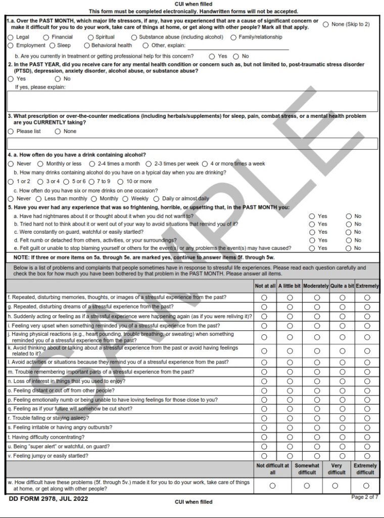DD Form 2978 – Deployment Mental Health Assessment - DD Forms