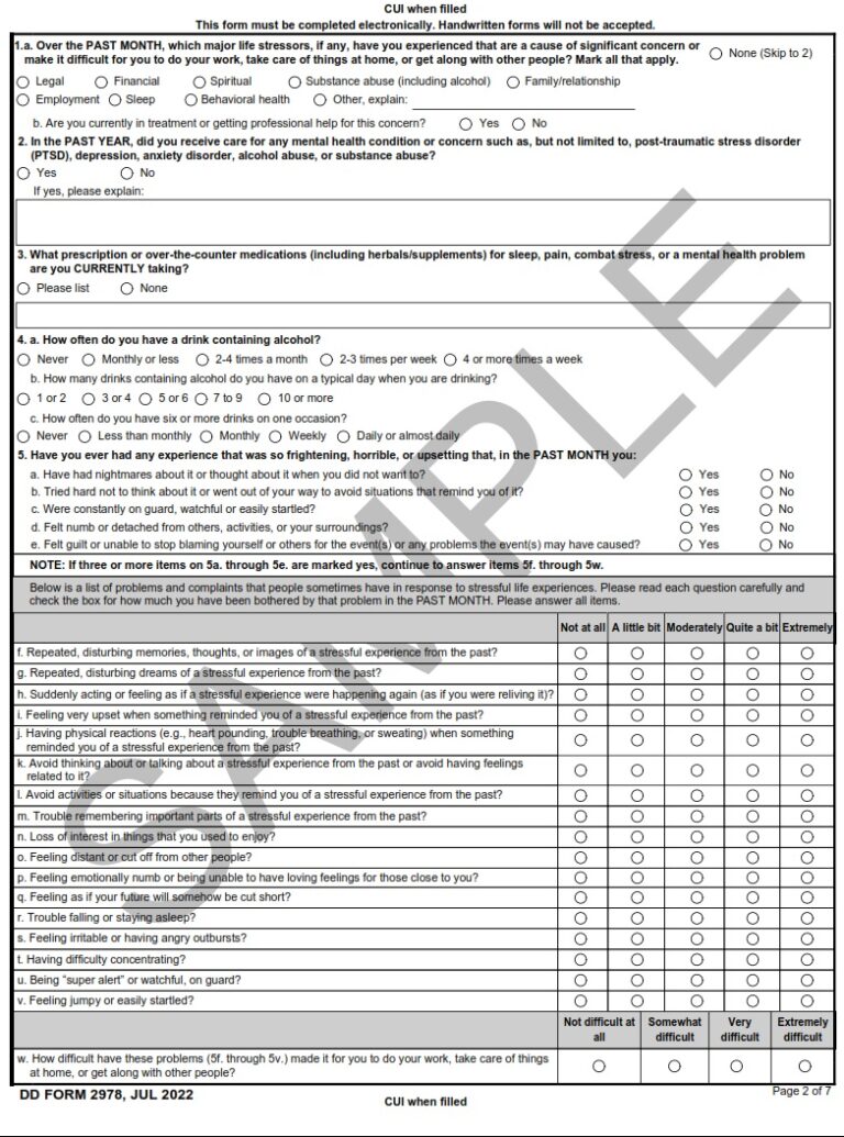 DD Form 2978 – Deployment Mental Health Assessment - DD Forms